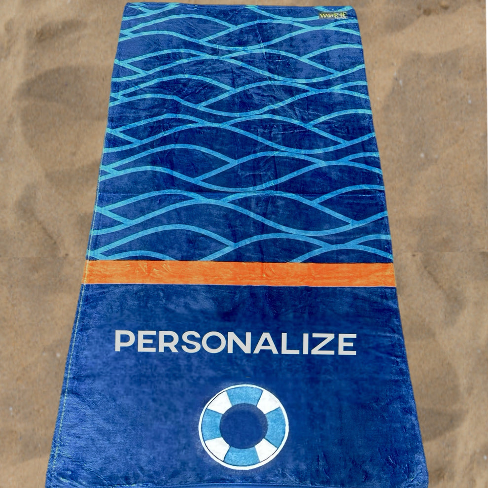 Dark Blue Waves Personalized Beach Towel – work it towels