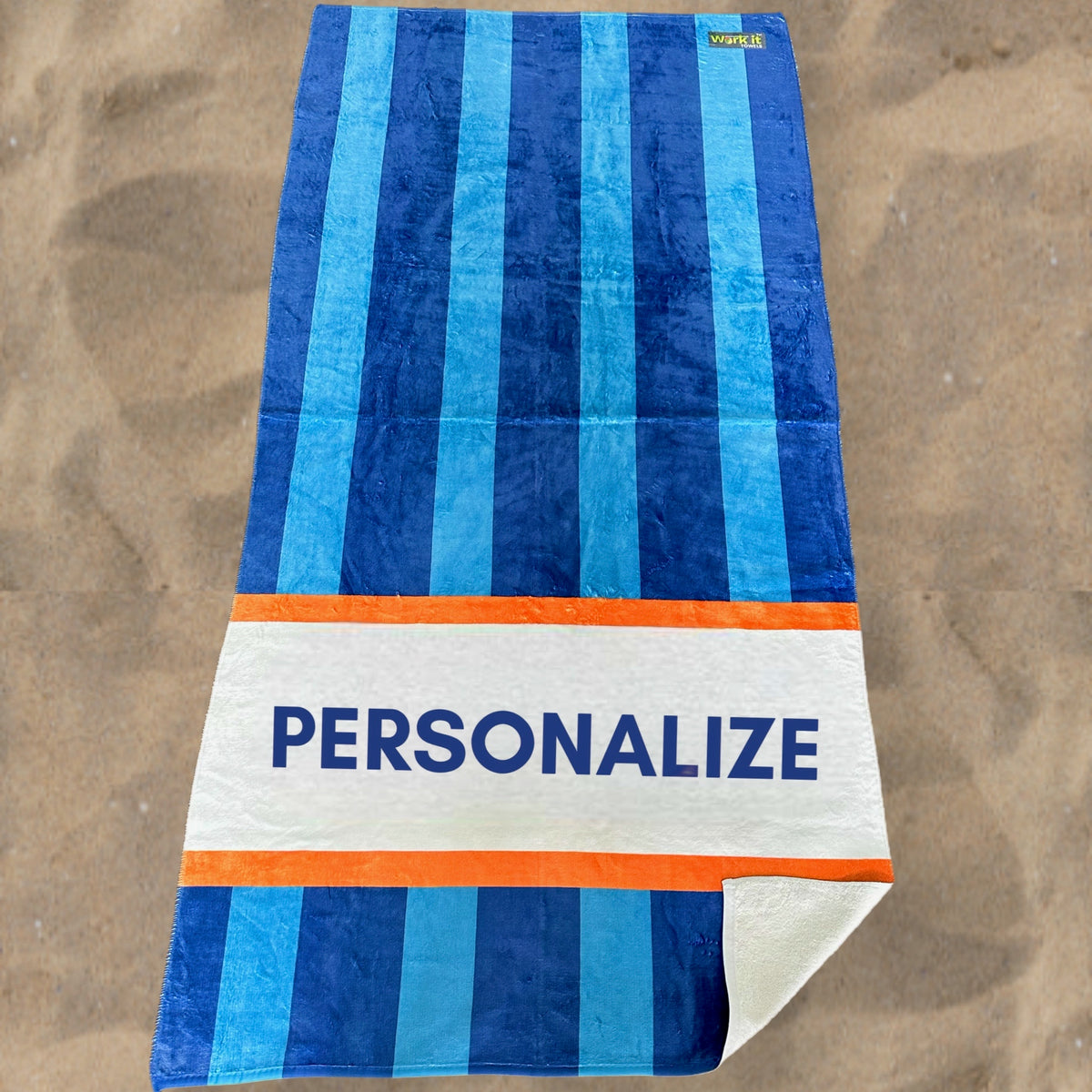 Blue Stripes Personalized Beach Towel – work it towels